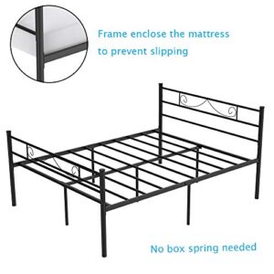 HAAGEEP Metal Platform Full Size Bed Frame with Headboard and Footboard 18 Inch Tall No Box Spring Needed Double Bedframe Storage