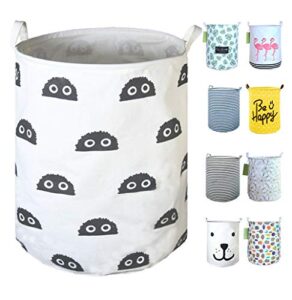 seafowl 19.7" collapsible laundry basket,round canvas waterproof large storage basket cute cartoon nursery basket (big eye monster)