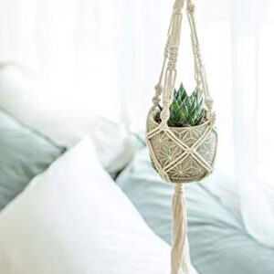 Mkono Macrame Plant Hangers, 3 Different Sizes Indoor Hanging Planters Basket Decorative Flower Pots Holder Stand Boho Home Decor, Ivory