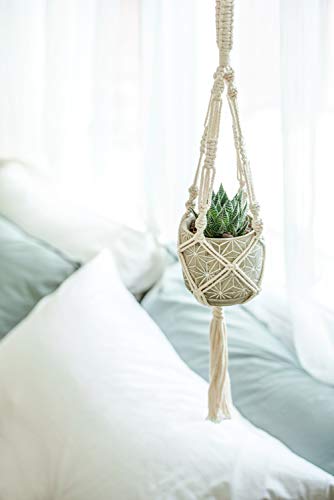 Mkono Macrame Plant Hangers, 3 Different Sizes Indoor Hanging Planters Basket Decorative Flower Pots Holder Stand Boho Home Decor, Ivory