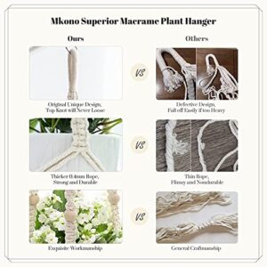 Mkono Macrame Plant Hangers, 3 Different Sizes Indoor Hanging Planters Basket Decorative Flower Pots Holder Stand Boho Home Decor, Ivory