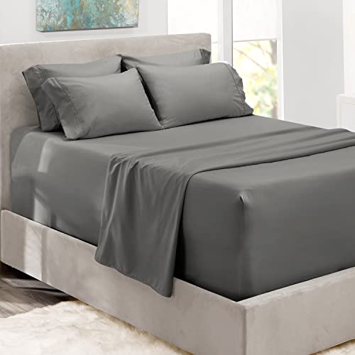 Hearth & Harbor Bed Sheets, Luxury Soft 6 Piece Bed Sheet Set Extra Deep Pocket Fitted Sheets Fits Mattress up to 21", Double Brushed Bedding Sheets & Pillowcases, Queen Size, Gray