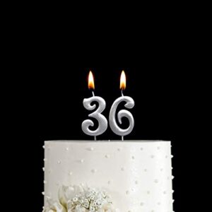 MAGJUCHE Silver 36th Birthday Numeral Candle, Number 36 Cake Topper Candles Party Decoration for Women or Men