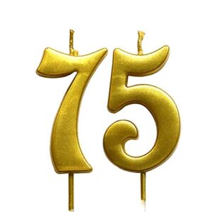 magjuche gold 75th birthday numeral candle, number 75 cake topper candles party decoration for women or men