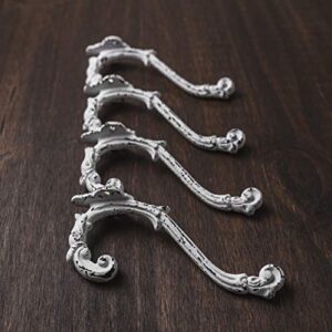 CRAFTSMAN ROAD Vintage Cast Iron Wall Hooks (Antique White Finish, Set of 4) - Rustic, Farmhouse, Shabby Chic, French Country Coat Hooks | Great for Coats, Bags, Towels, Hats | French Slender