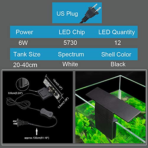 Senzeal X3 Libra Aquarium Fish Tank Light US 6W 12 LED Aquarium Planted Clip Lamp 600LM for 8-15 Inch Fish Tank White LED Lighting