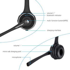 Trucker Bluetooth Headset Wireless Headset with Microphone Over The Head Headset with Noise Cancelling Sound On Ear Car Earphones Office Earpiece for Cell Phone Skype Call Center Bluetooth V5.0