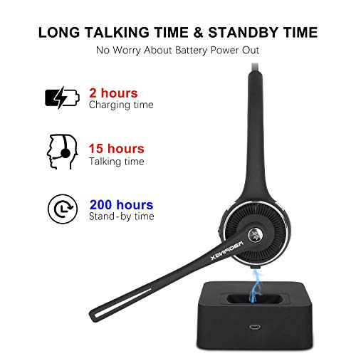 Trucker Bluetooth Headset Wireless Headset with Microphone Over The Head Headset with Noise Cancelling Sound On Ear Car Earphones Office Earpiece for Cell Phone Skype Call Center Bluetooth V5.0