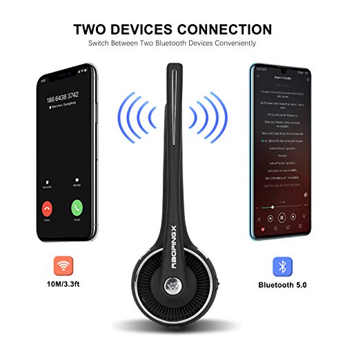 Trucker Bluetooth Headset Wireless Headset with Microphone Over The Head Headset with Noise Cancelling Sound On Ear Car Earphones Office Earpiece for Cell Phone Skype Call Center Bluetooth V5.0