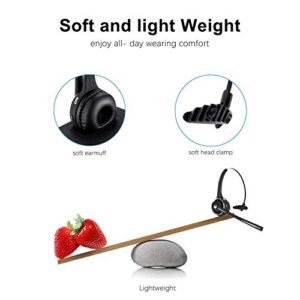 Trucker Bluetooth Headset Wireless Headset with Microphone Over The Head Headset with Noise Cancelling Sound On Ear Car Earphones Office Earpiece for Cell Phone Skype Call Center Bluetooth V5.0