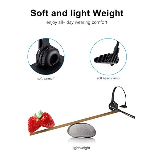 Trucker Bluetooth Headset Wireless Headset with Microphone Over The Head Headset with Noise Cancelling Sound On Ear Car Earphones Office Earpiece for Cell Phone Skype Call Center Bluetooth V5.0