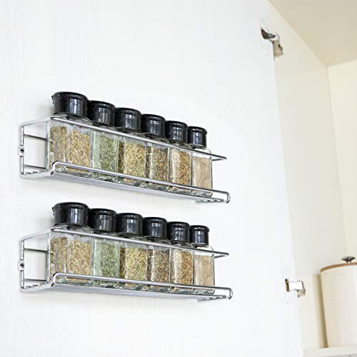 X-Chef Spice Rack Wall Mount, 4 Hanging Spice Racks Spice Organizers for Cabinet Pantry Door, Kitchen Cupboard, Seasoning Storage Spice Shelf, Chrome Finished