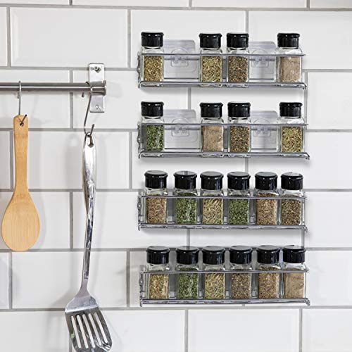 X-Chef Spice Rack Wall Mount, 4 Hanging Spice Racks Spice Organizers for Cabinet Pantry Door, Kitchen Cupboard, Seasoning Storage Spice Shelf, Chrome Finished