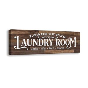 kas home vintage laundry room sign canvas wall art | rustic laundry rules prints signs framed | bathroom laundry room wall decor (17 x 6 inch, laundry - c)