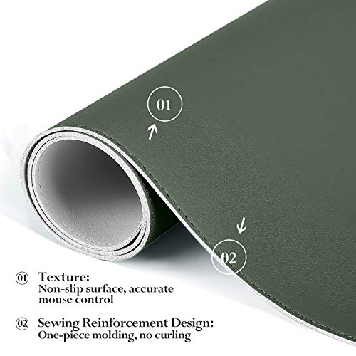 Office Desk Pad Desktop Protector, Upgrade Sewing Edge 35.4 x 17Inch PU Leather Desk Mat, Gaming Mouse Pad, Waterproof Desk Blotter Pad, Double Sides(Dark Green/Gray)