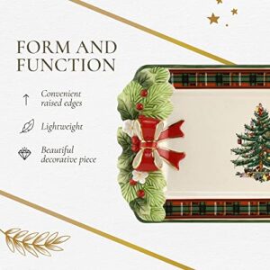 Spode Christmas Tree Figural Tartan Tray | Christmas Serving Tray with Tartan Border | Christmas Tray - Made of Fine Earthenware | Christmas Serving Trays for Serving Food | Dessert Tray - 12"