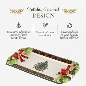 Spode Christmas Tree Figural Tartan Tray | Christmas Serving Tray with Tartan Border | Christmas Tray - Made of Fine Earthenware | Christmas Serving Trays for Serving Food | Dessert Tray - 12"