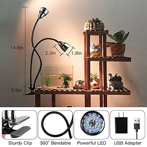 Juhefa Grow Light for Indoor Plants Growing, Gooseneck Clip-on Plant Lamp for Seedlings Succulents Seed Starting,3 Modes & 10-Level Brightness with Timer 3 9 12 Hrs