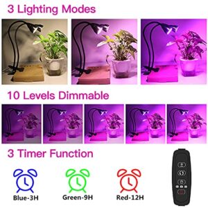 Juhefa Grow Light for Indoor Plants Growing, Gooseneck Clip-on Plant Lamp for Seedlings Succulents Seed Starting,3 Modes & 10-Level Brightness with Timer 3 9 12 Hrs