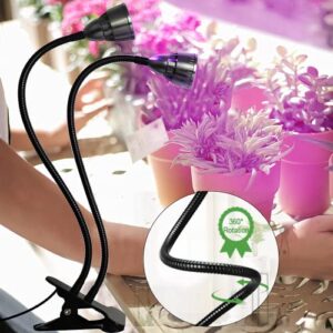 Juhefa Grow Light for Indoor Plants Growing, Gooseneck Clip-on Plant Lamp for Seedlings Succulents Seed Starting,3 Modes & 10-Level Brightness with Timer 3 9 12 Hrs