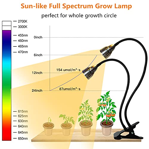 Juhefa Grow Light for Indoor Plants Growing, Gooseneck Clip-on Plant Lamp for Seedlings Succulents Seed Starting,3 Modes & 10-Level Brightness with Timer 3 9 12 Hrs