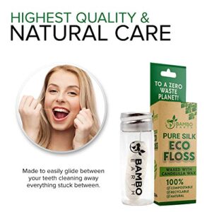 Biodegradable Mint Dental Tooth Lace Floss With Refillable & Reusable Glass Holder - 100% Organic Natural and Compostable Teeth Silk Spool Waxed With Candelilla Wax & Eco-Friendly Zero Waste Packaging