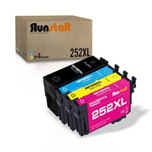 run star remanufactured 252 ink cartridge for epson 252xl t252xl t252 high yield for workforce wf-3620 wf-3640 wf-7110 wf-7610 wf-7620 wf-7210 wf-7710 wf-7720 printer, 4 pack (1bk, 1c, 1m, 1y)