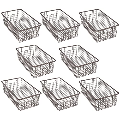 mDesign Metal Wire Food Storage Basket Organizer with Handles for Organizing Kitchen Cabinets, Pantry Shelf, Bathroom, Laundry Room, Closets, Garage - Omni Collection, 8 Pack, Bronze