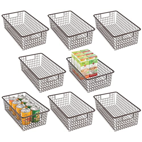 mDesign Metal Wire Food Storage Basket Organizer with Handles for Organizing Kitchen Cabinets, Pantry Shelf, Bathroom, Laundry Room, Closets, Garage - Omni Collection, 8 Pack, Bronze