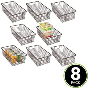 mDesign Metal Wire Food Storage Basket Organizer with Handles for Organizing Kitchen Cabinets, Pantry Shelf, Bathroom, Laundry Room, Closets, Garage - Omni Collection, 8 Pack, Bronze