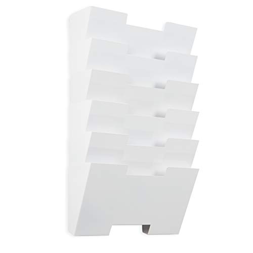 Wallniture Lisbon 13" Wall File Holder Organizer for Office Organization and Storage, 6-Tier Magazine Holder Metal White