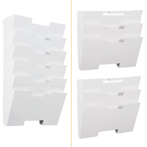 Wallniture Lisbon 13" Wall File Holder Organizer for Office Organization and Storage, 6-Tier Magazine Holder Metal White