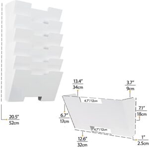 Wallniture Lisbon 13" Wall File Holder Organizer for Office Organization and Storage, 6-Tier Magazine Holder Metal White