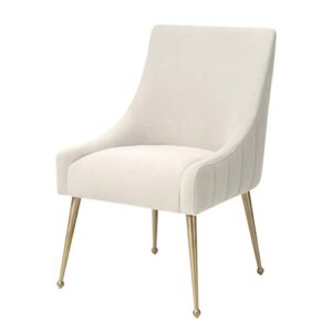 mexiya irina dining chair beige easy clean velvet upholstered side chair with brushed gold leg