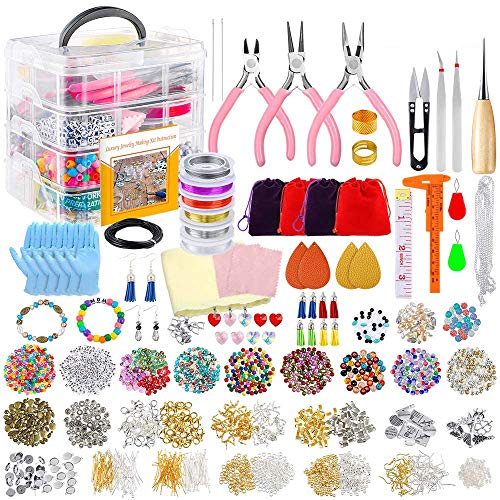 PP OPOUNT 2035 PCS Jewelry Making Supplies, Jewelry Making Kit with Jewelry Beads, Charms, Findings, Jewelry Pliers, Beading Wire for Necklace Bracelet, Earrings Making and Repairing