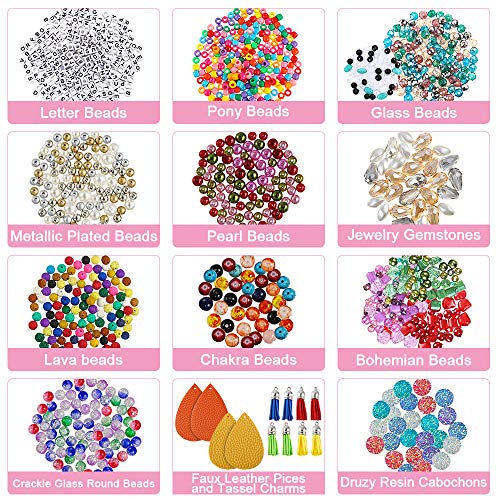 PP OPOUNT 2035 PCS Jewelry Making Supplies, Jewelry Making Kit with Jewelry Beads, Charms, Findings, Jewelry Pliers, Beading Wire for Necklace Bracelet, Earrings Making and Repairing