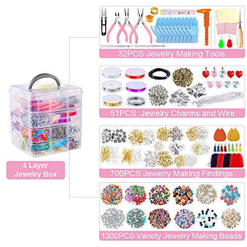 PP OPOUNT 2035 PCS Jewelry Making Supplies, Jewelry Making Kit with Jewelry Beads, Charms, Findings, Jewelry Pliers, Beading Wire for Necklace Bracelet, Earrings Making and Repairing