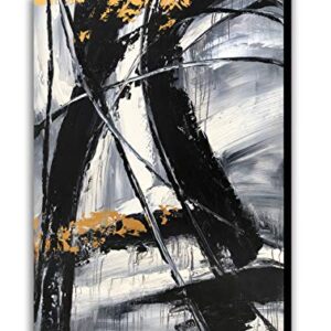 Yihui Arts Canvas Wall Art Decor Hand Painted Black and White Abstract Painting Large Art Pictures Modern Artwork for Living Room Bedroom Office Decor (24x36IN)