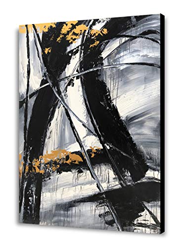 Yihui Arts Canvas Wall Art Decor Hand Painted Black and White Abstract Painting Large Art Pictures Modern Artwork for Living Room Bedroom Office Decor (24x36IN)