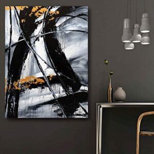 Yihui Arts Canvas Wall Art Decor Hand Painted Black and White Abstract Painting Large Art Pictures Modern Artwork for Living Room Bedroom Office Decor (24x36IN)