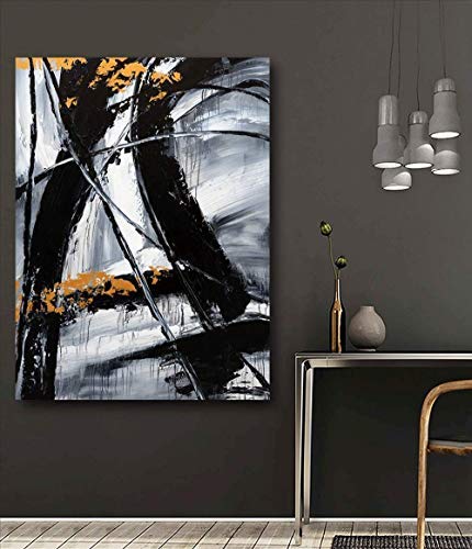 Yihui Arts Canvas Wall Art Decor Hand Painted Black and White Abstract Painting Large Art Pictures Modern Artwork for Living Room Bedroom Office Decor (24x36IN)