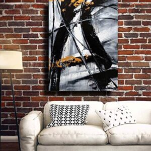 Yihui Arts Canvas Wall Art Decor Hand Painted Black and White Abstract Painting Large Art Pictures Modern Artwork for Living Room Bedroom Office Decor (24x36IN)