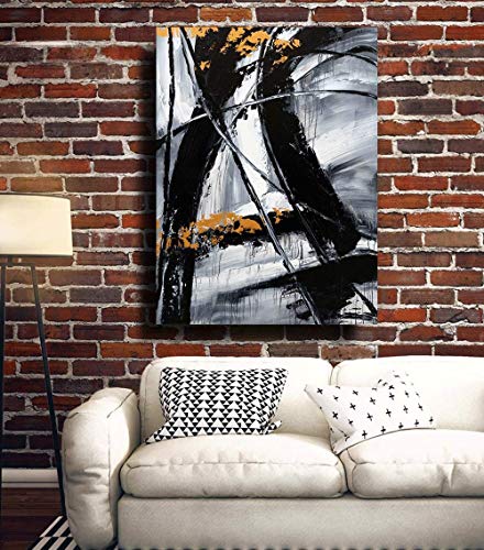 Yihui Arts Canvas Wall Art Decor Hand Painted Black and White Abstract Painting Large Art Pictures Modern Artwork for Living Room Bedroom Office Decor (24x36IN)