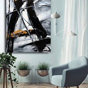 Yihui Arts Canvas Wall Art Decor Hand Painted Black and White Abstract Painting Large Art Pictures Modern Artwork for Living Room Bedroom Office Decor (24x36IN)