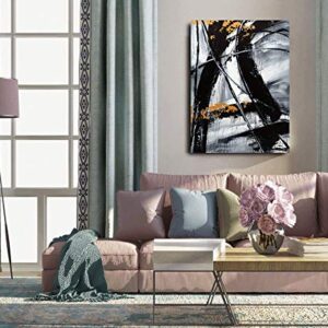 Yihui Arts Canvas Wall Art Decor Hand Painted Black and White Abstract Painting Large Art Pictures Modern Artwork for Living Room Bedroom Office Decor (24x36IN)