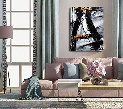 Yihui Arts Canvas Wall Art Decor Hand Painted Black and White Abstract Painting Large Art Pictures Modern Artwork for Living Room Bedroom Office Decor (24x36IN)