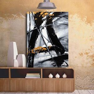 Yihui Arts Canvas Wall Art Decor Hand Painted Black and White Abstract Painting Large Art Pictures Modern Artwork for Living Room Bedroom Office Decor (24x36IN)