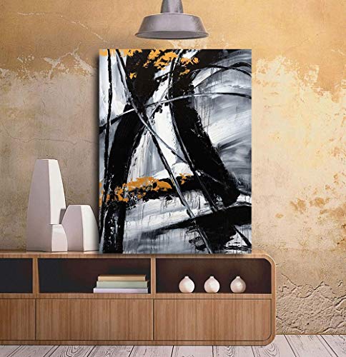 Yihui Arts Canvas Wall Art Decor Hand Painted Black and White Abstract Painting Large Art Pictures Modern Artwork for Living Room Bedroom Office Decor (24x36IN)