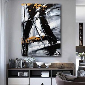 Yihui Arts Canvas Wall Art Decor Hand Painted Black and White Abstract Painting Large Art Pictures Modern Artwork for Living Room Bedroom Office Decor (24x36IN)