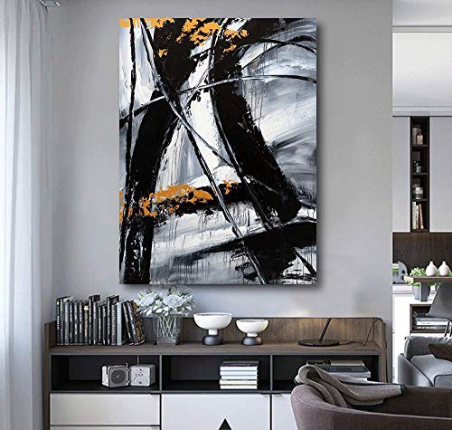 Yihui Arts Canvas Wall Art Decor Hand Painted Black and White Abstract Painting Large Art Pictures Modern Artwork for Living Room Bedroom Office Decor (24x36IN)